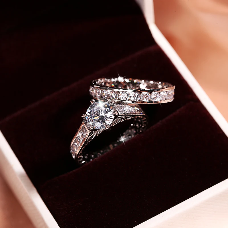 Simple and Fashionable Ladies Flower-shaped AAAA Zircon Ring Double ...