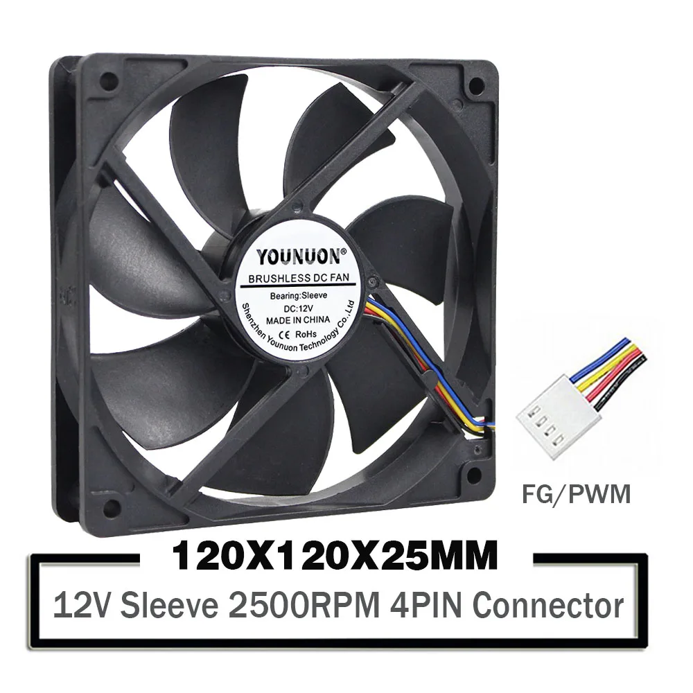 YOUNUON ventilador de refrigeración de manga, 12V, 120mm, 120x120x25mm ...