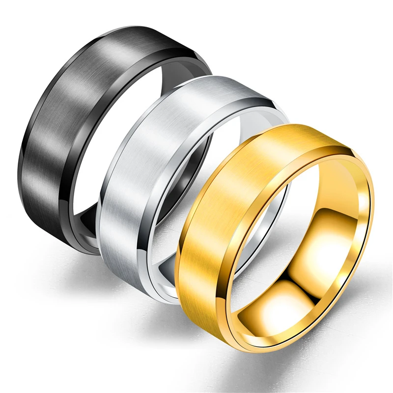 6mm Titanium Steel Black Gold Finger Rings Set For Men Silver-plated ...