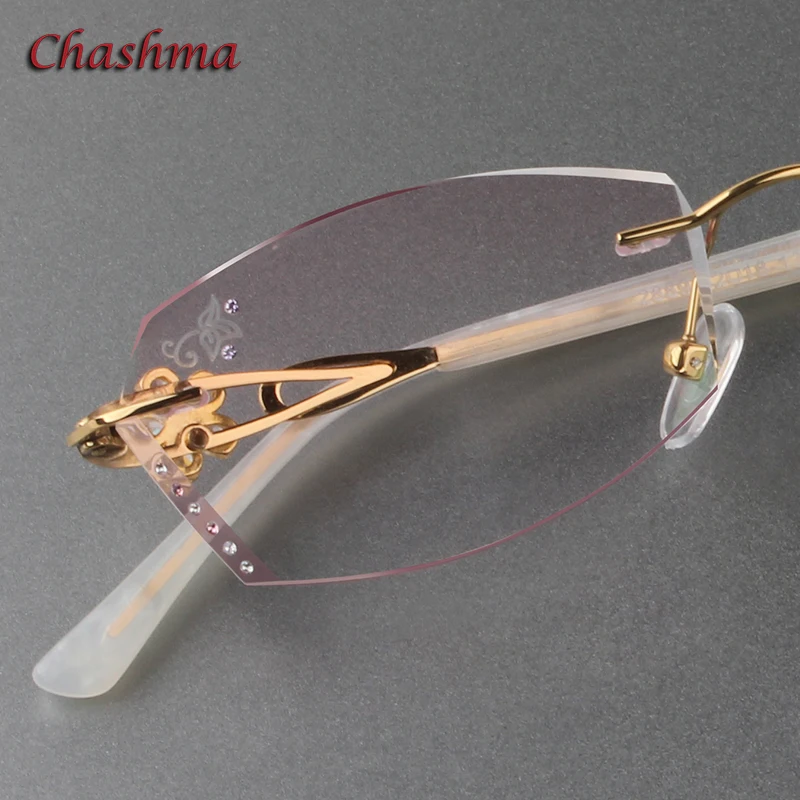 Chashma Glasses Women Eyeglasses Frames Rimless Colored Prescription Lenses Engraved Flower ...