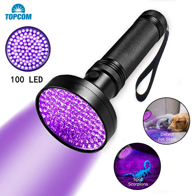 Topcom-100-LED-UV-Flashlight-Super-Bright-10W-395nm-Ultraviolet-Lantern ...