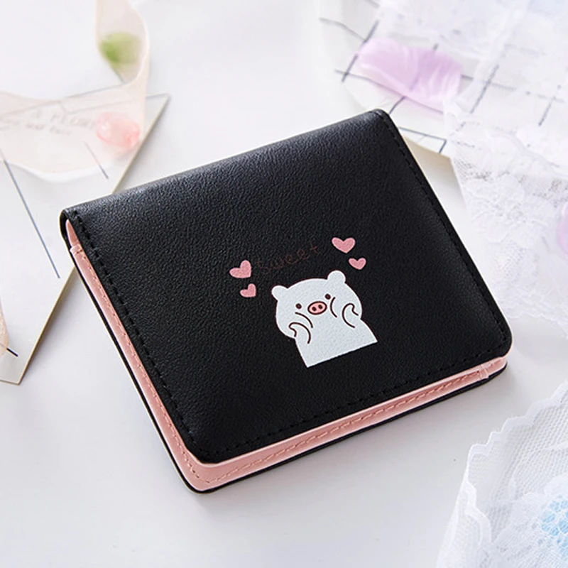 Cute Cartoon Pig Print Short Wallet for Women Leather Credit Card Bag ...