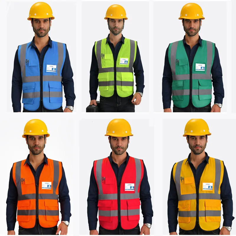 10PCS-Free-Custom-Logo-Reflective-Vest-Breathable-Construction-Safety ...