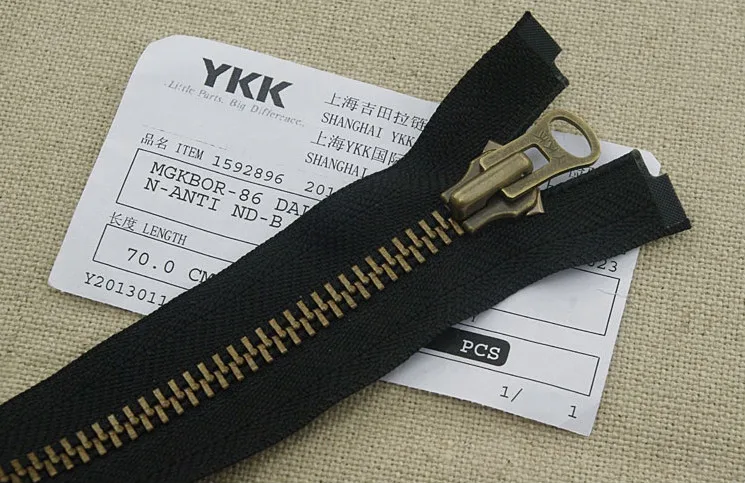 60 ~ 80cm 8 # YKK zipper large bronze metallic leather clothing down ...