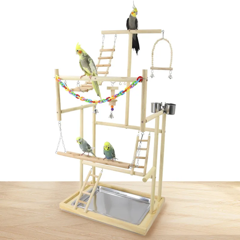 Wood Parrot Playground Bird Playstand Perchers Cockatiel Playgym With ...