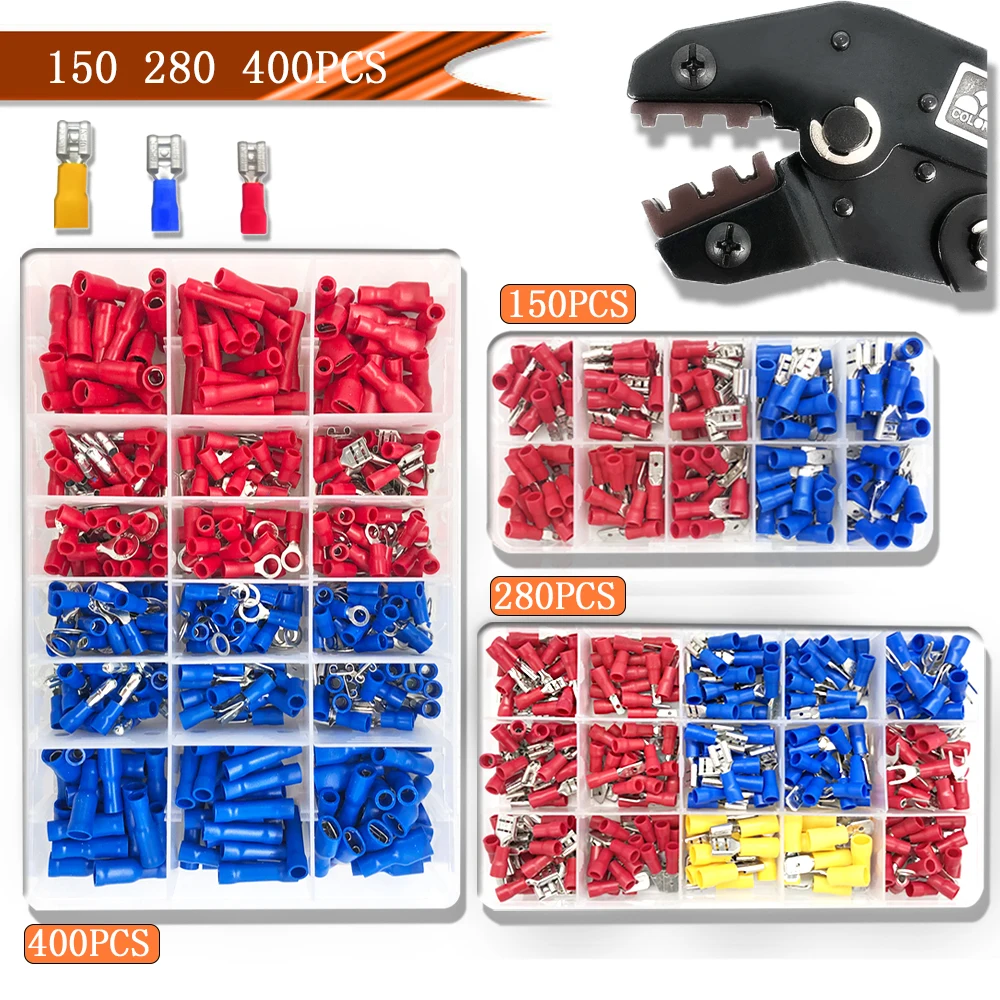 Terminal de pala plana bifurcada, conector de Cable aislado, anillo de ...