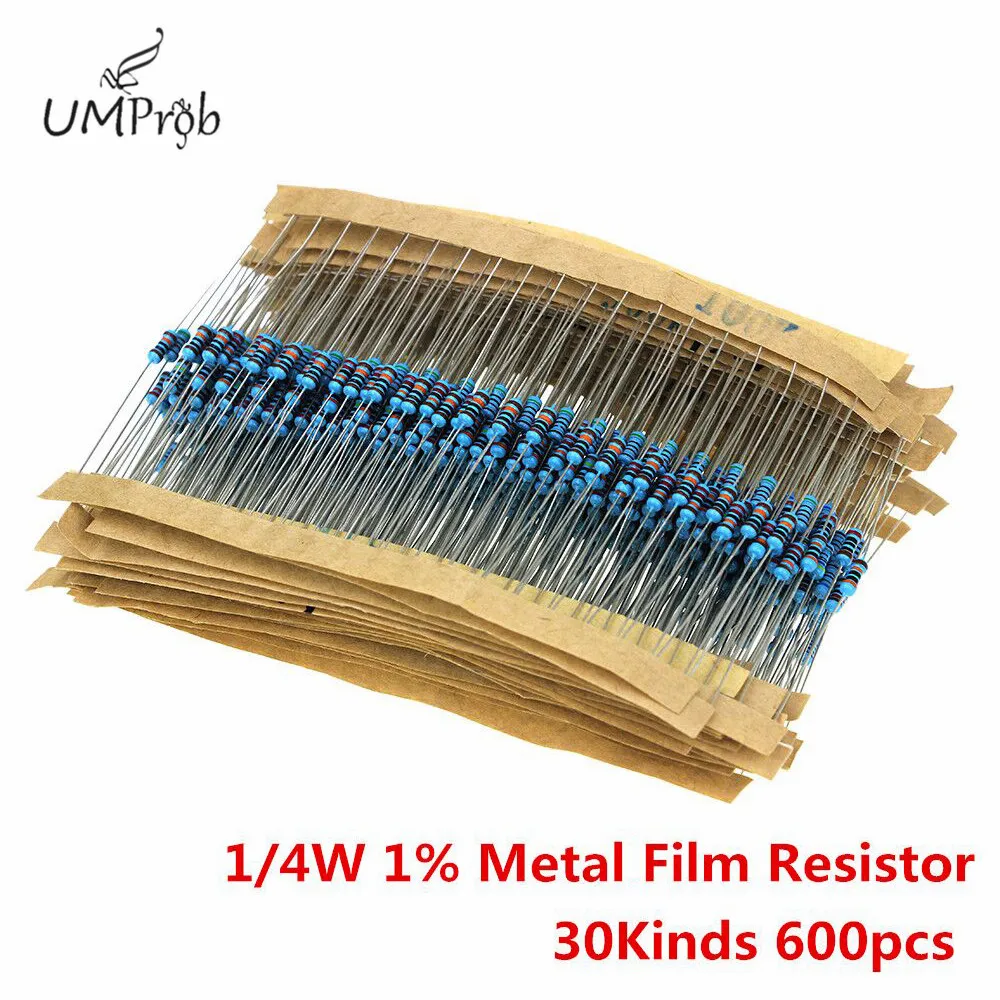 1/4W Resistance 1% Metal Film Resistor Pack Assorted Kit 1K 2K 4.7K 10K ...