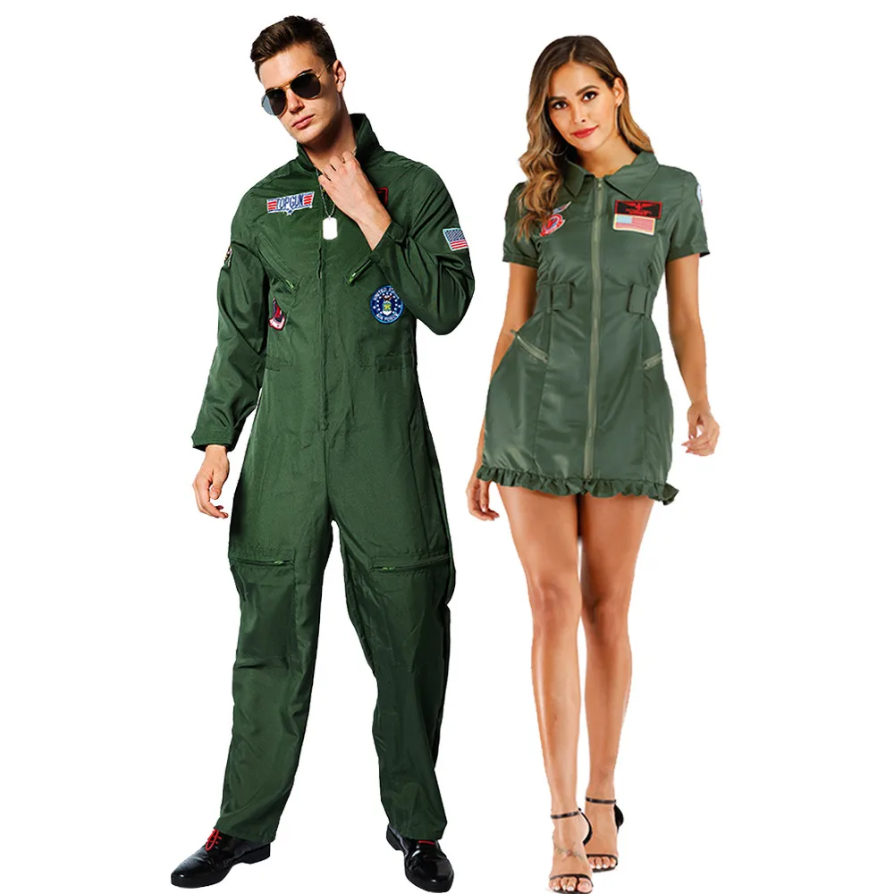 Men’s Pilot Suit 80s Movie Top Gun Air Force Uniform Adult Halloween ...