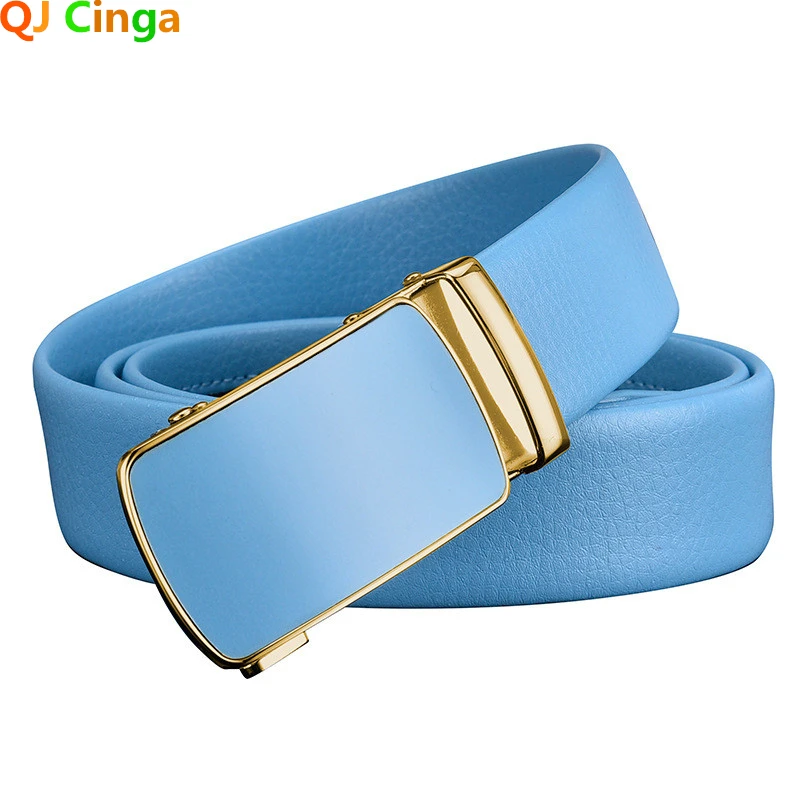 QJ-CINGA-Brand-Sky-Blue-Automatic-Buckle-Belt-for-Both-Men-and-Women ...