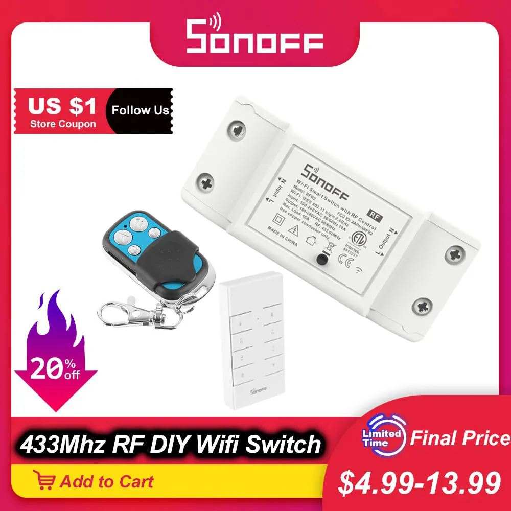 Itead SONOFF RF R2 Wifi Smart Switch 433Mhz RF Remote Controller Switch ...