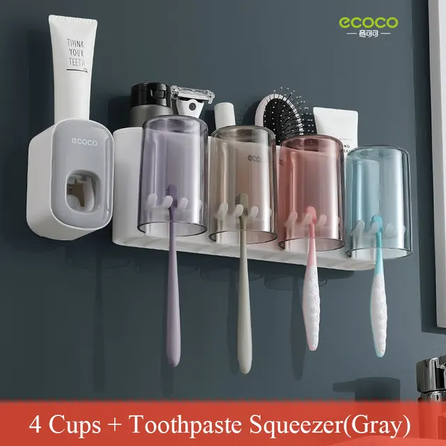 ECOCO Wall Mount Toothbrush Holder Automatic Toothpaste Squeezer ...