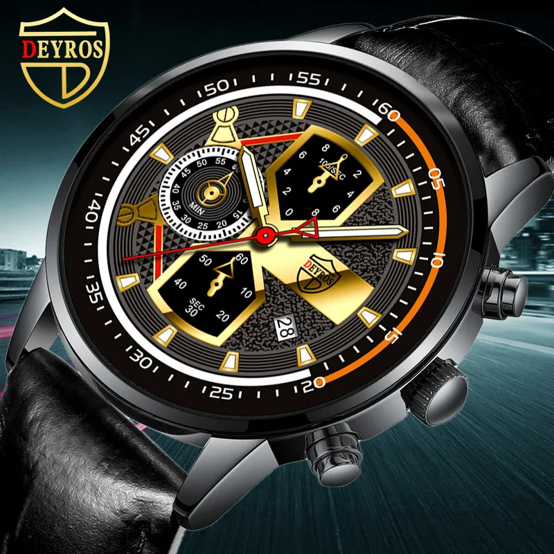 DEYROS Reloj de pulsera deportivo de cuero para Hombre, cronógrafo de ...