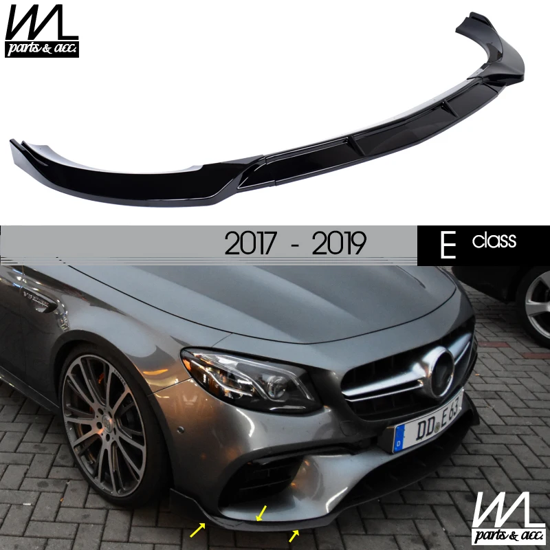 W213 front Spoiler, Gloss Black ABS Front Bumper Lip for Mercedes E ...