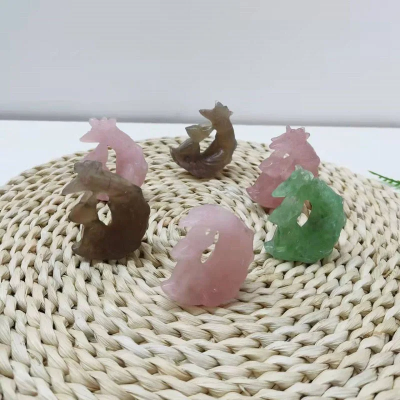 Natural Crystal Animal Shape Cute Hand Carved Rose Quartz Nine Tailed ...