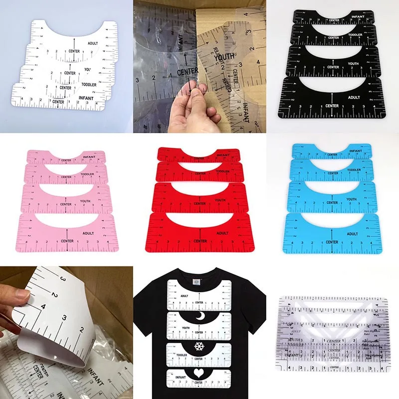 4Pcs-Set-T-Shirt-Alignment-Ruler-Drawing-Template-DIY-Craft-With-Scale ...
