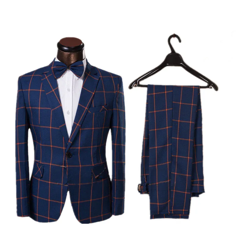man suit pants blue plaid suit custom made wedding dresses (coat ...