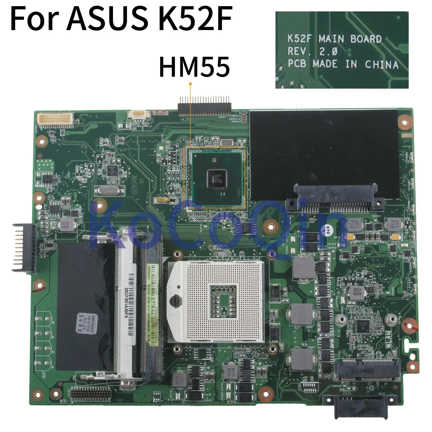 KoCoQin laptop Motherboard For ASUS K52F X52F A52F K52J Mainboard REV.2 ...