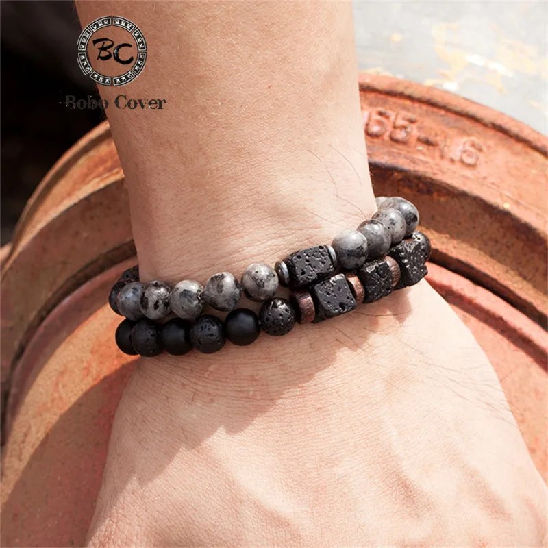 Stone-bracelet-beads-Square-lava-Rock-natural-homme-fashion-bangles ...