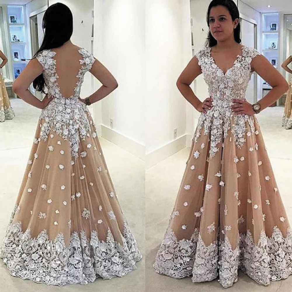 SuperKimJo Elegant Prom Dresses 2020 Lace Applique Floral V Neck ...