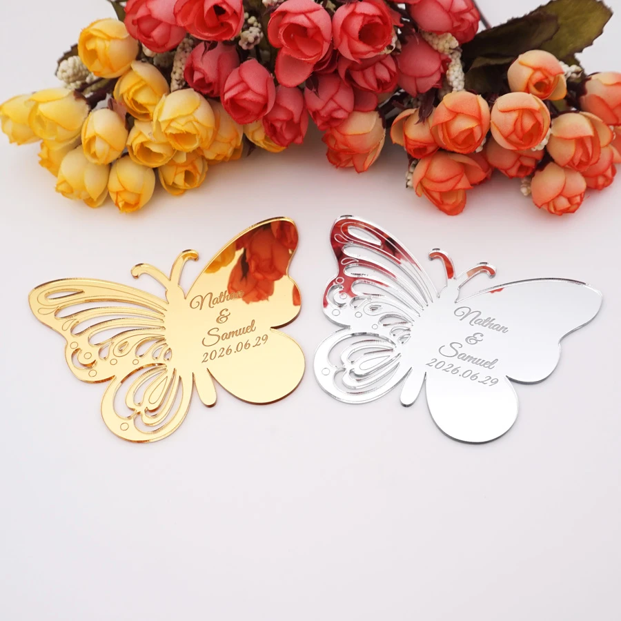 20pcs/Lot Custom Acrylic Mirror Butterfly Tags Personalized Name Date ...