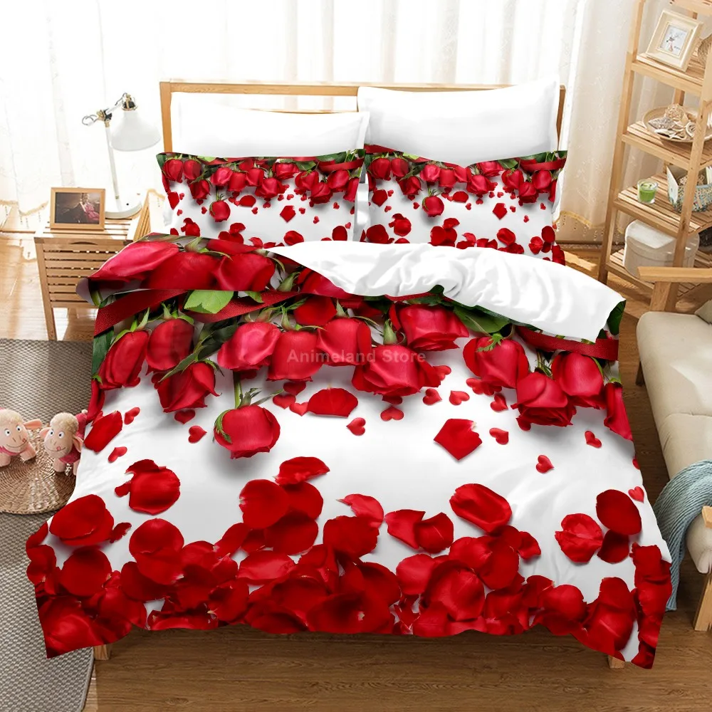 Flower Rose Bedding Set Heart Love 3d Print Comforter Duvet Cover Set ...