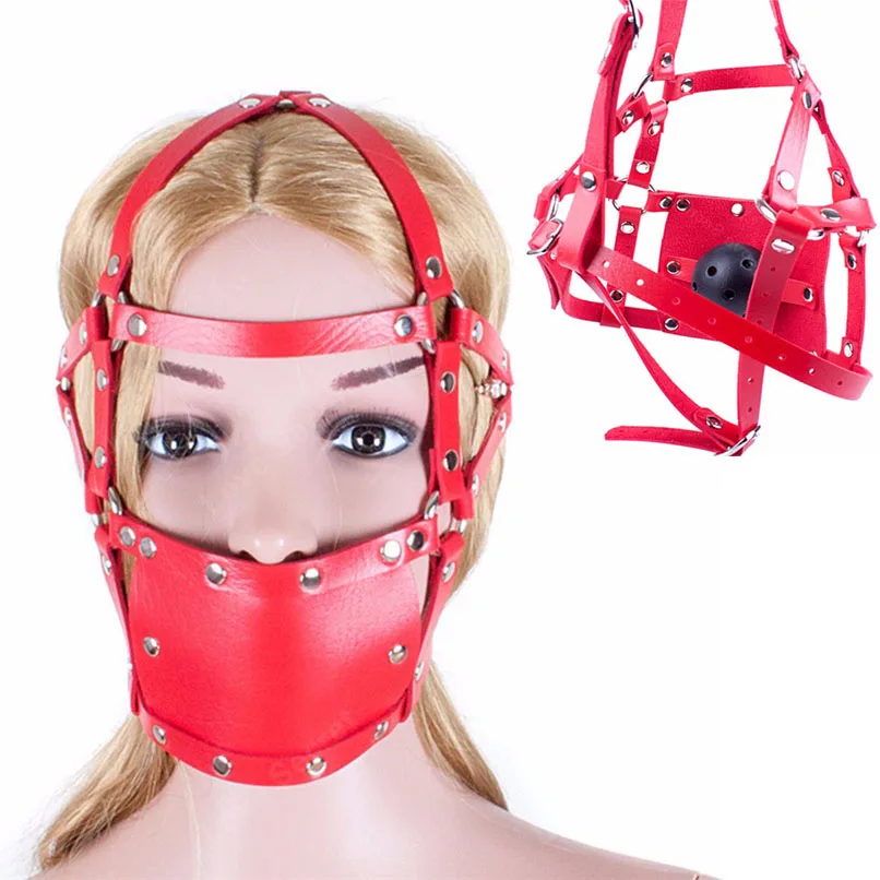 Leather Mask With Mouth Gag,Head Harness Silicone Gag Ball,SM Sex Slave Muzzle Bondage ...