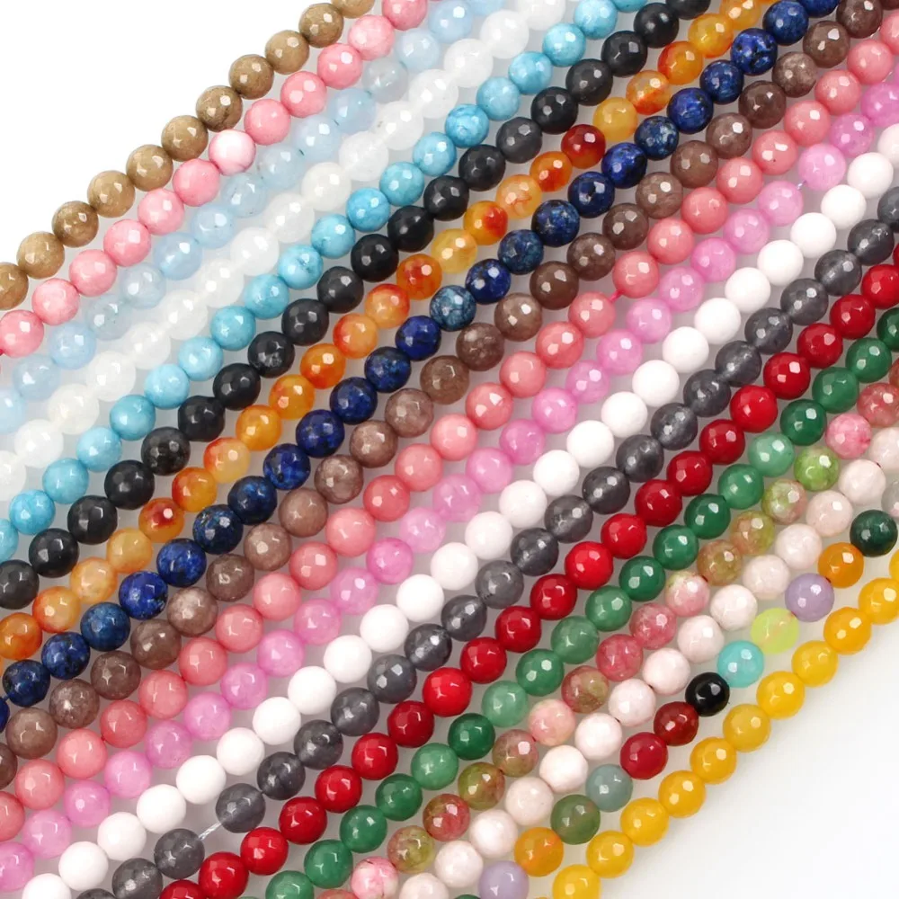 15" Strand Natural Stone Beads Faceted Colorful Marble Stone Beads ...