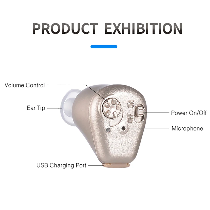 1ペア補聴器USB充電式ITEサウンドアンプ目に見えない難聴 高齢者聴覚障害者のためのシンプルなより良い聴覚 本物品質の