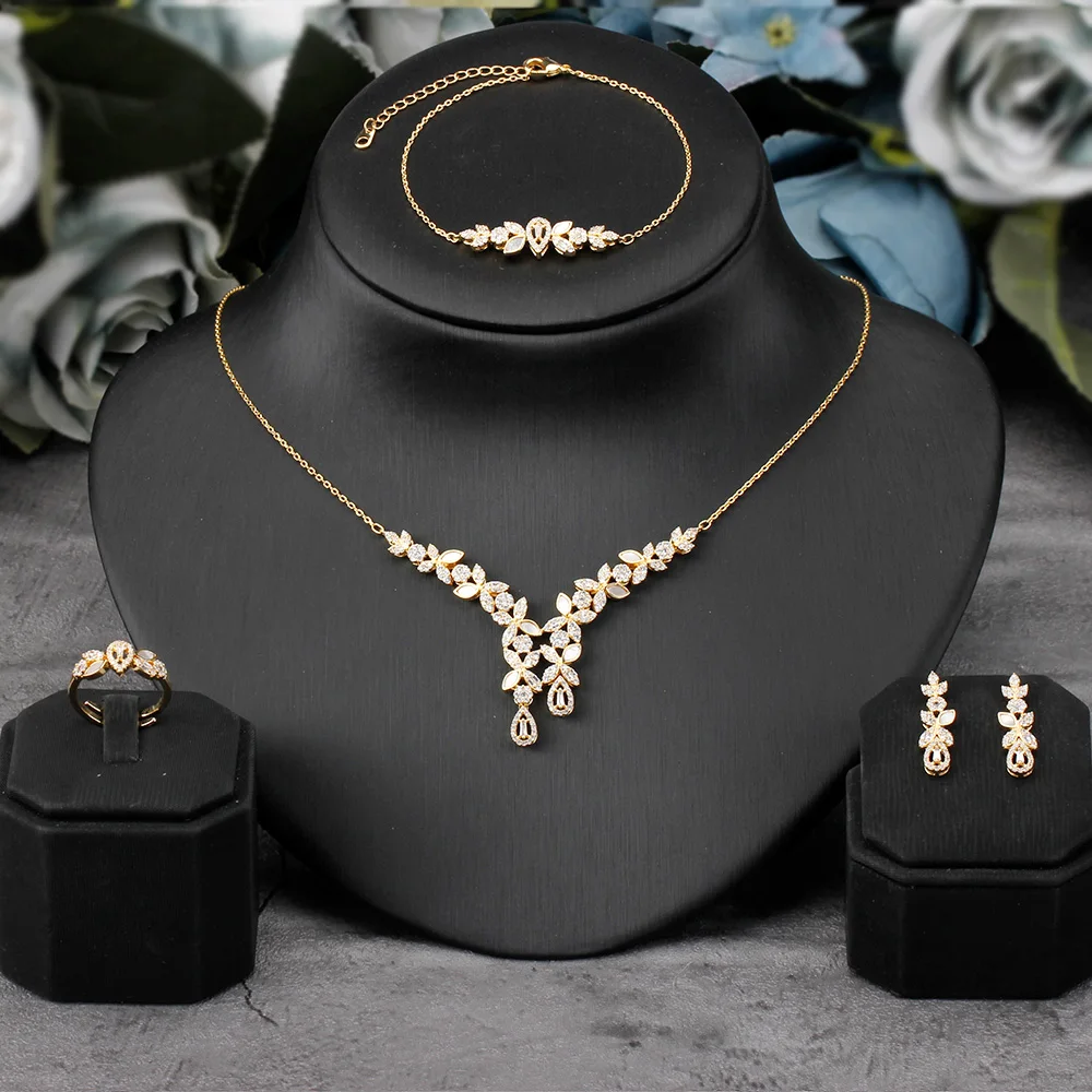 4PCS Shell Jewelry Set Cubic Zircon Earrings Necklace Bracelet Ring ...