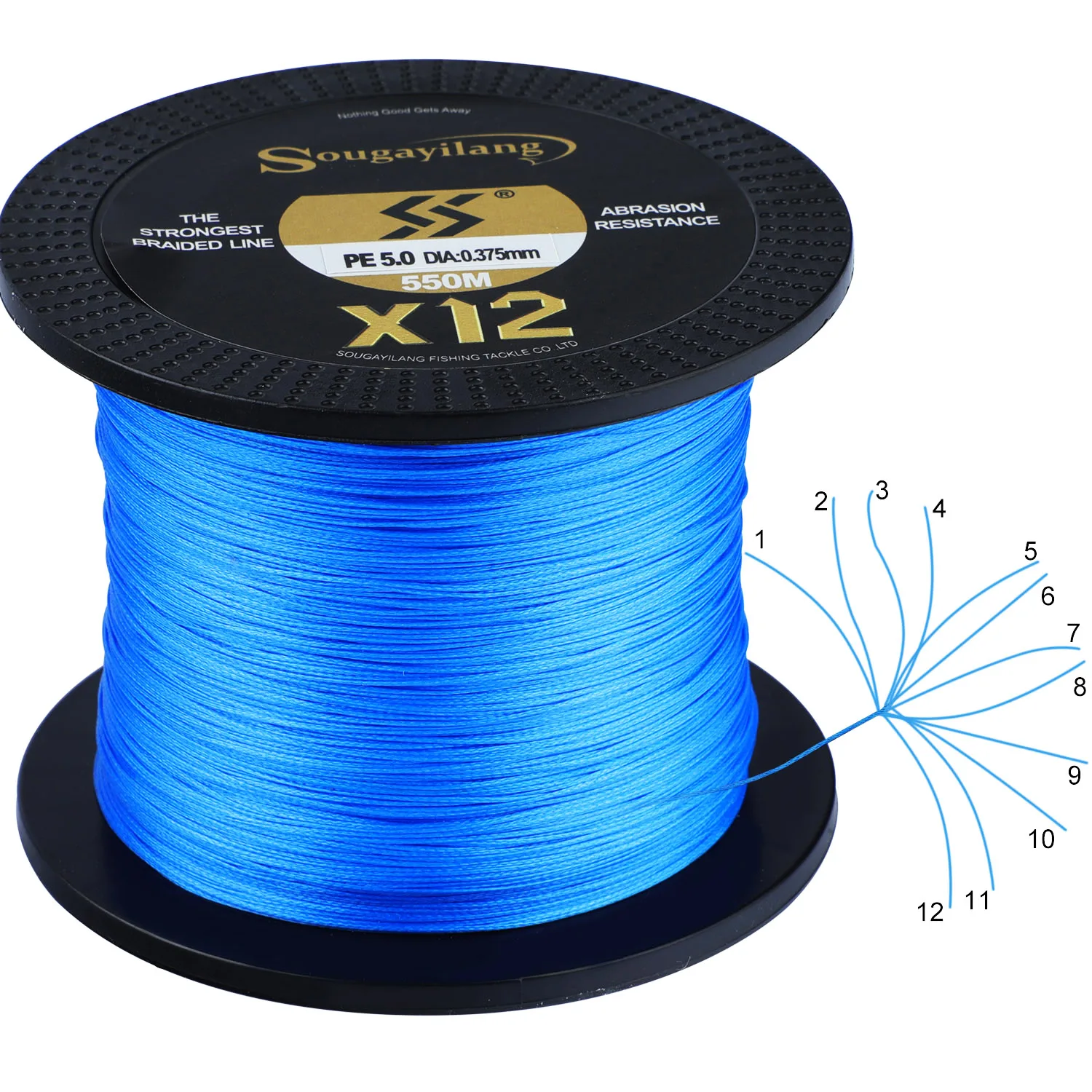 350M Noir - 0.234mm 43LB - Sougayilang X12 PE tresse ligne de pêche ...