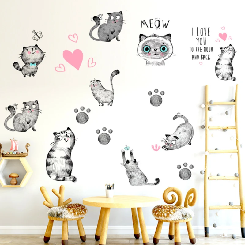 New Black Hand-painted Cat Decoration Wall Stickers Living Room Bedroom ...