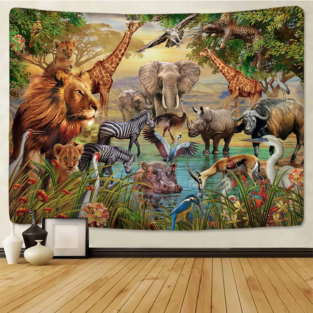 polyester African Lion Tapestry Wall Hanging