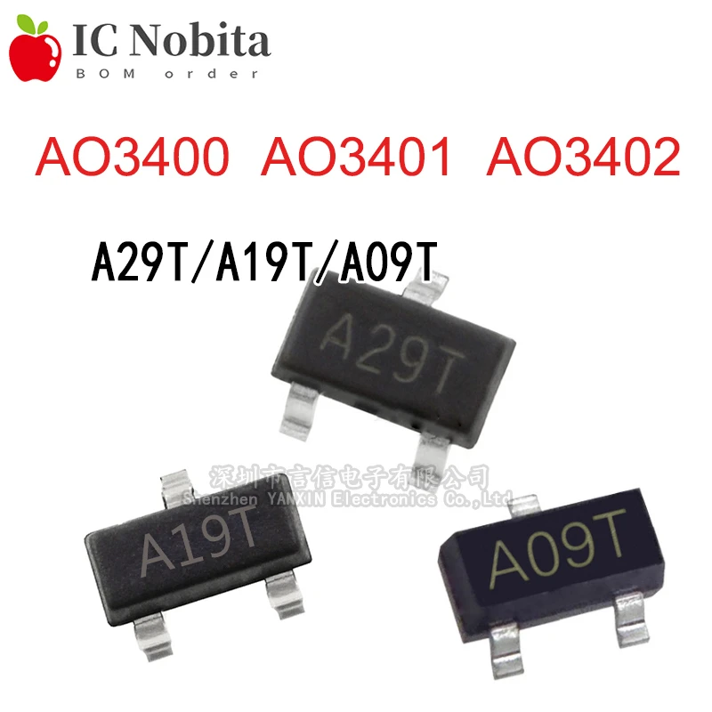 100PCS AO3400 AO3401 AO3402 SOT 23 A09T A19T A29T SOT23 MOS Field Effect Tube FET Transistor IC ...
