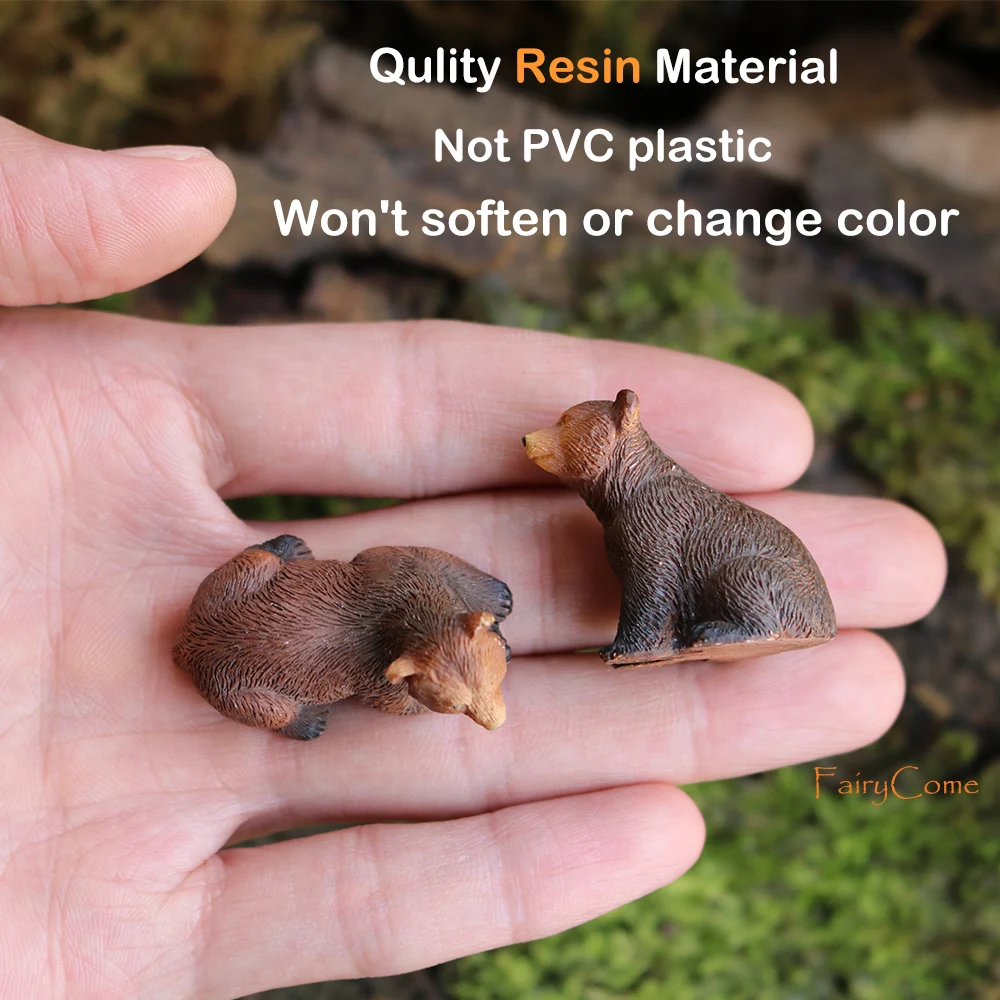 Set of 2pcs Fairy Garden Brown Bear Figurines Resin Real Tiny Micro Fo ...