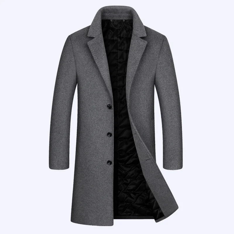Winter Men's Wool Coat Solid Long Sleeve Woolen Jackets Fleece Men ...
