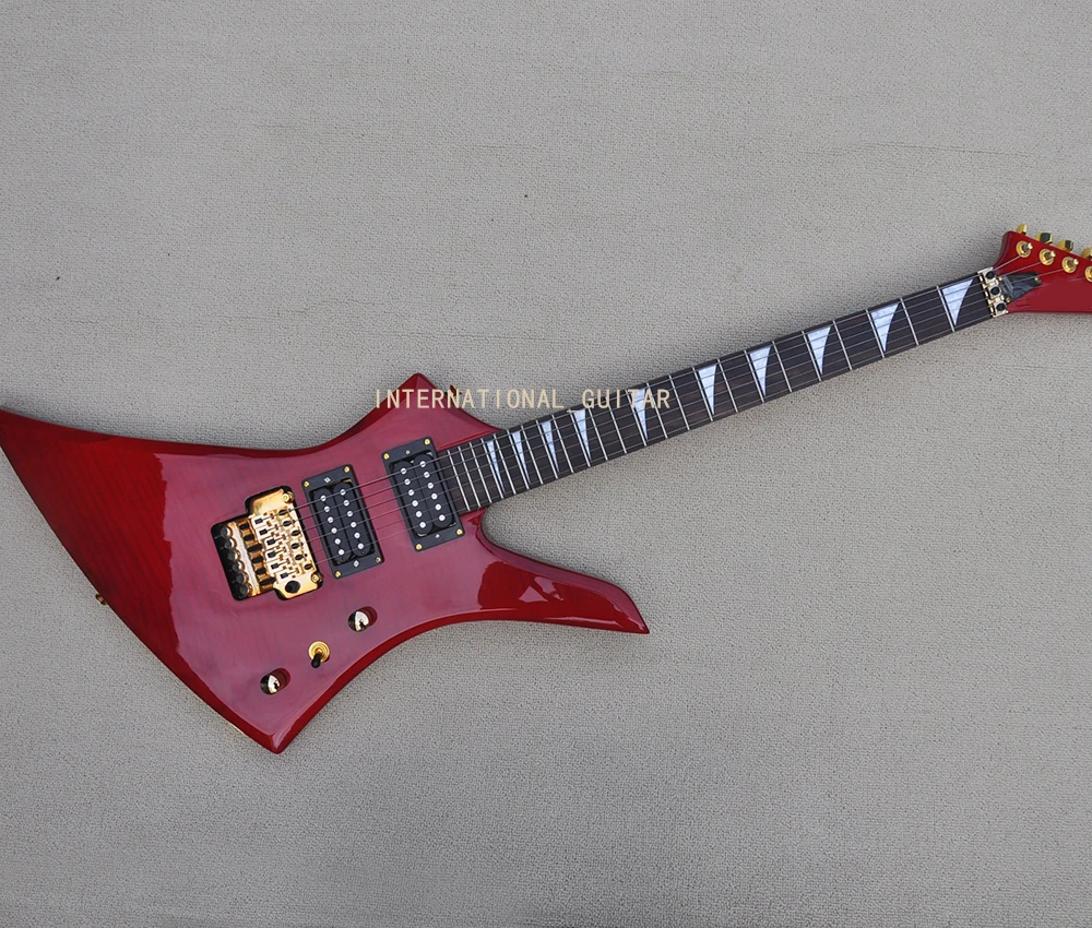 6 Strings Red Unusual Shaped Electric Guitar With Quilted Maple Veneer ...