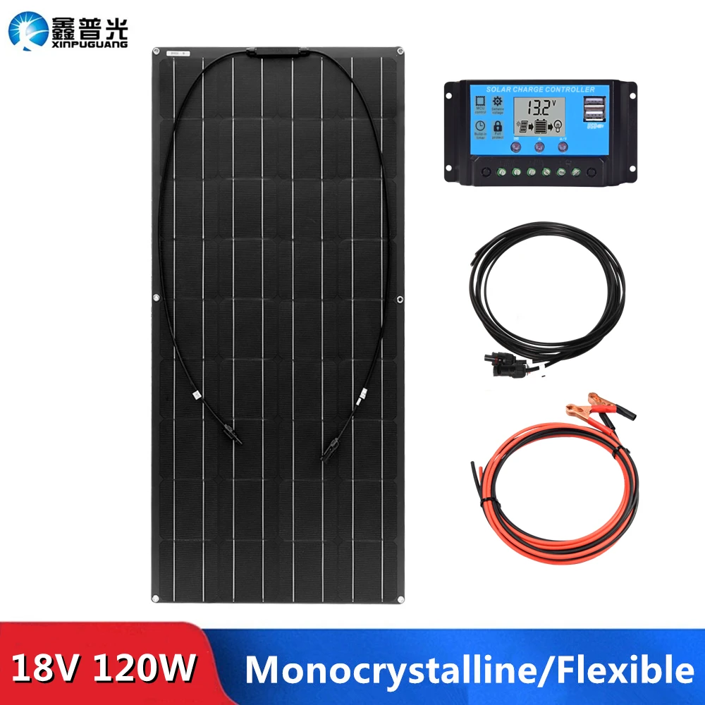 18V 120W Solar Panel Flexible Monocrystalline Cell Solar Panels Kit ...