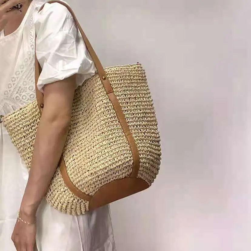 Casual Large Capacity Straw Bags Handmade Woven Women Shoulder Bag ...