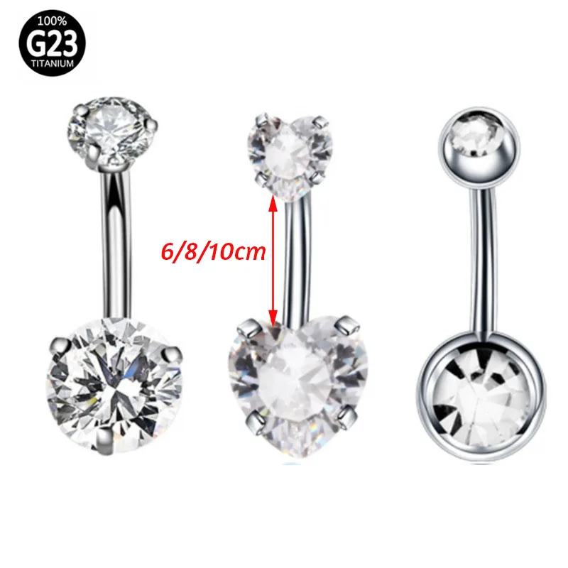 1Pc G23 Titanium 6-10mm Crystal Belly Button Piercing Set 14G Heart ...