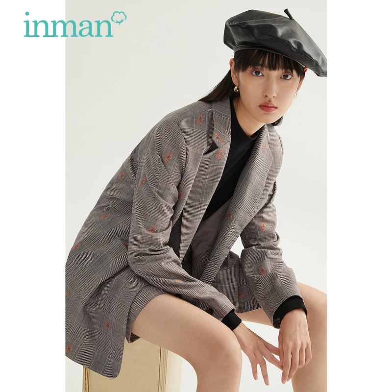 Inman Women's Suit Coat Spring Autumn Vintage Traffic Plaid Flowers ...