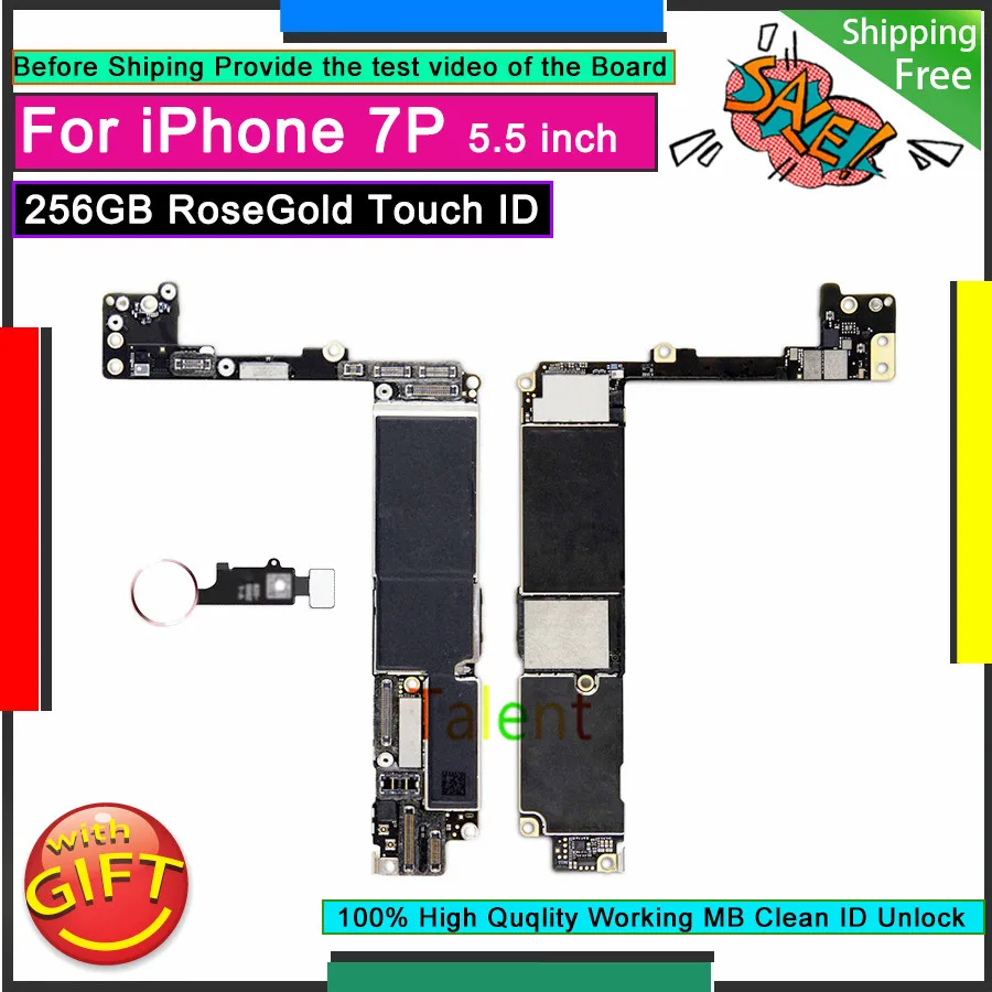 For Iphone 7 Plus Motherboard 256gb Rosegold Touch Id Home Button ...