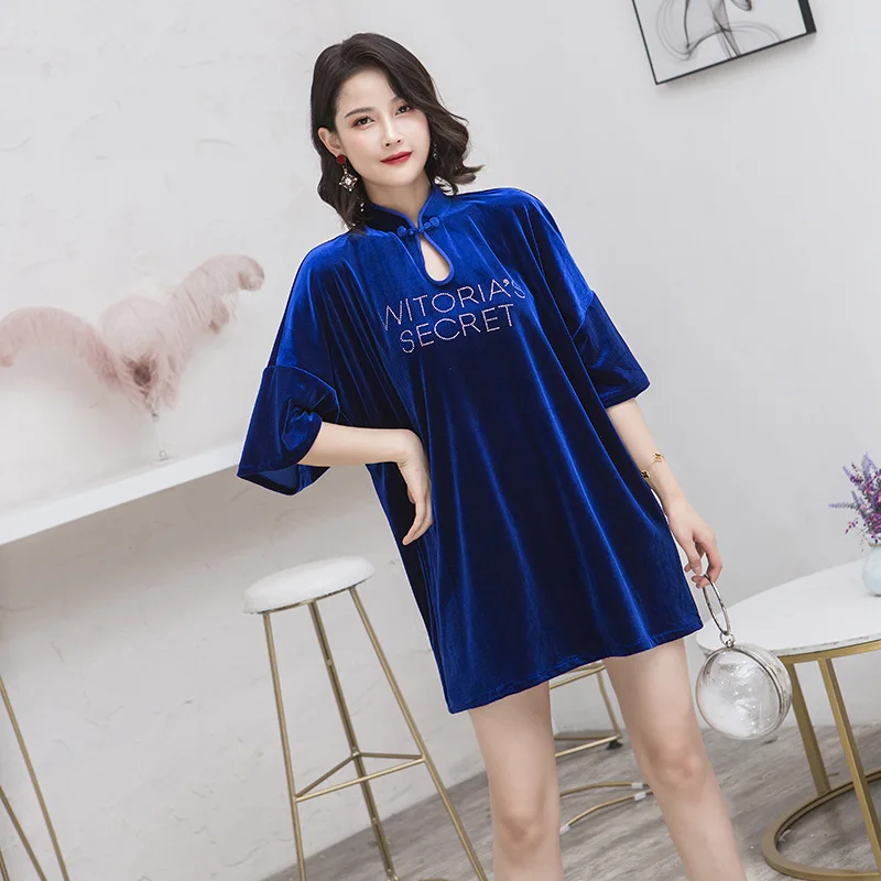Новинка, велюровое платье с воротником-стойкой, китайский стиль, Ципао ...