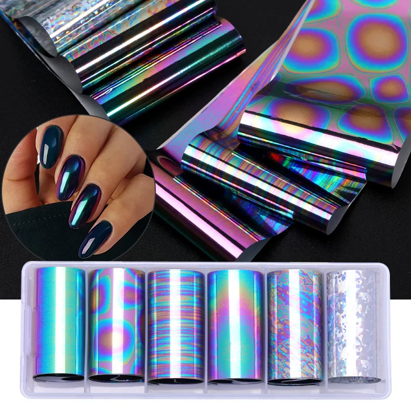 6/10 Rolls Holographic Nail Foils Nail Art Transfer Sticker Slider ...