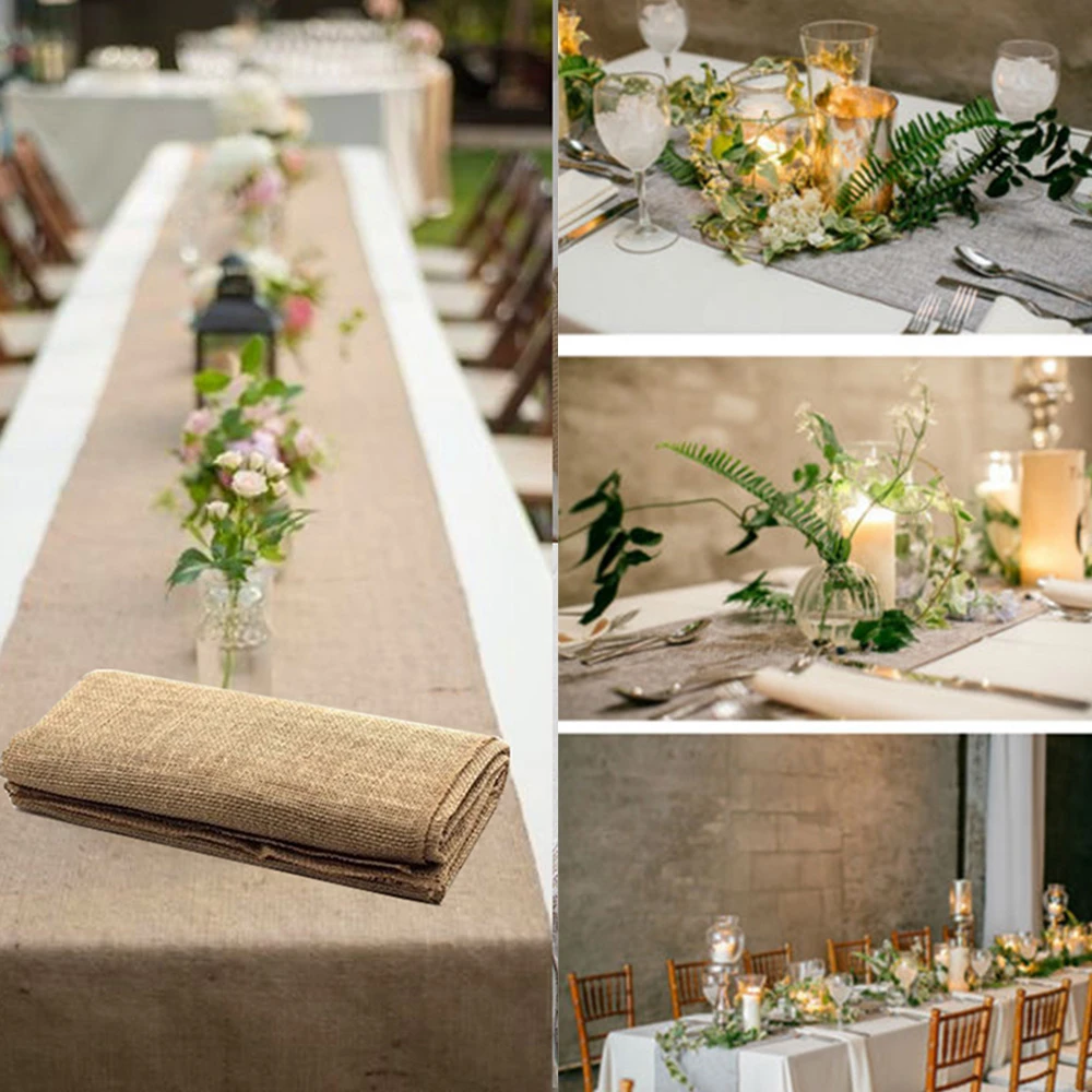 Burlap Table Runner Jute Imitated Linen Tablecloth Rustic Wedding Party ...
