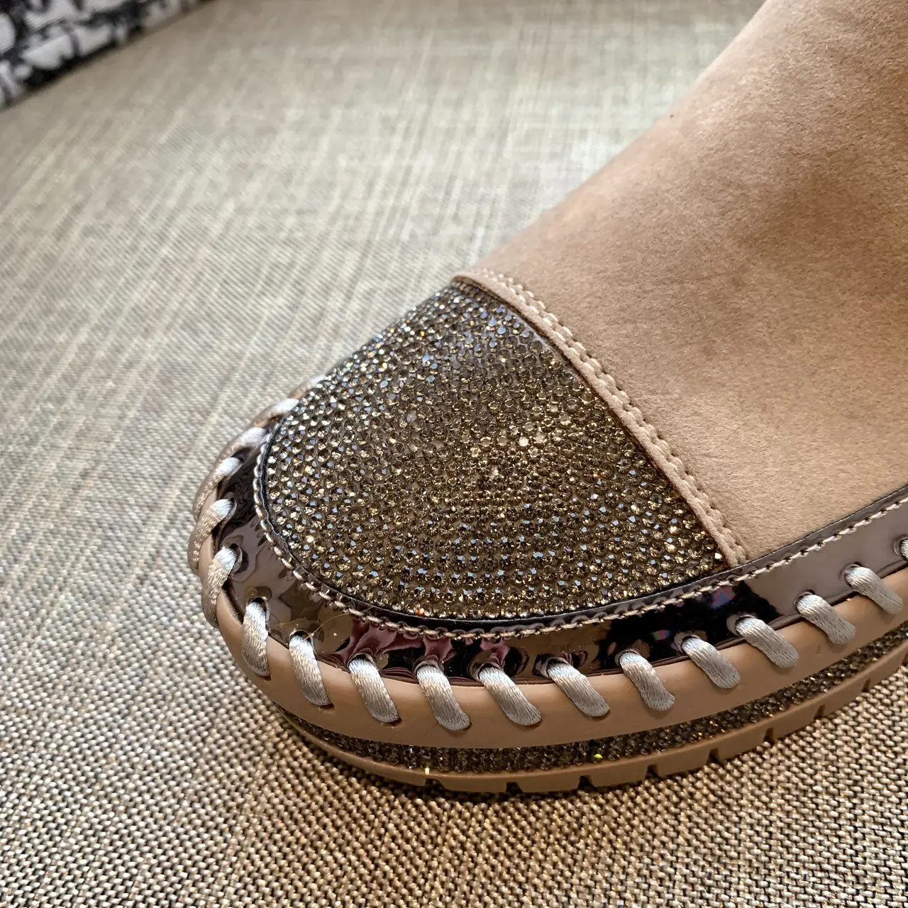 Warm Real Mink Fur Shoes Women Luxury Crystal Hand Stitching Leather ...