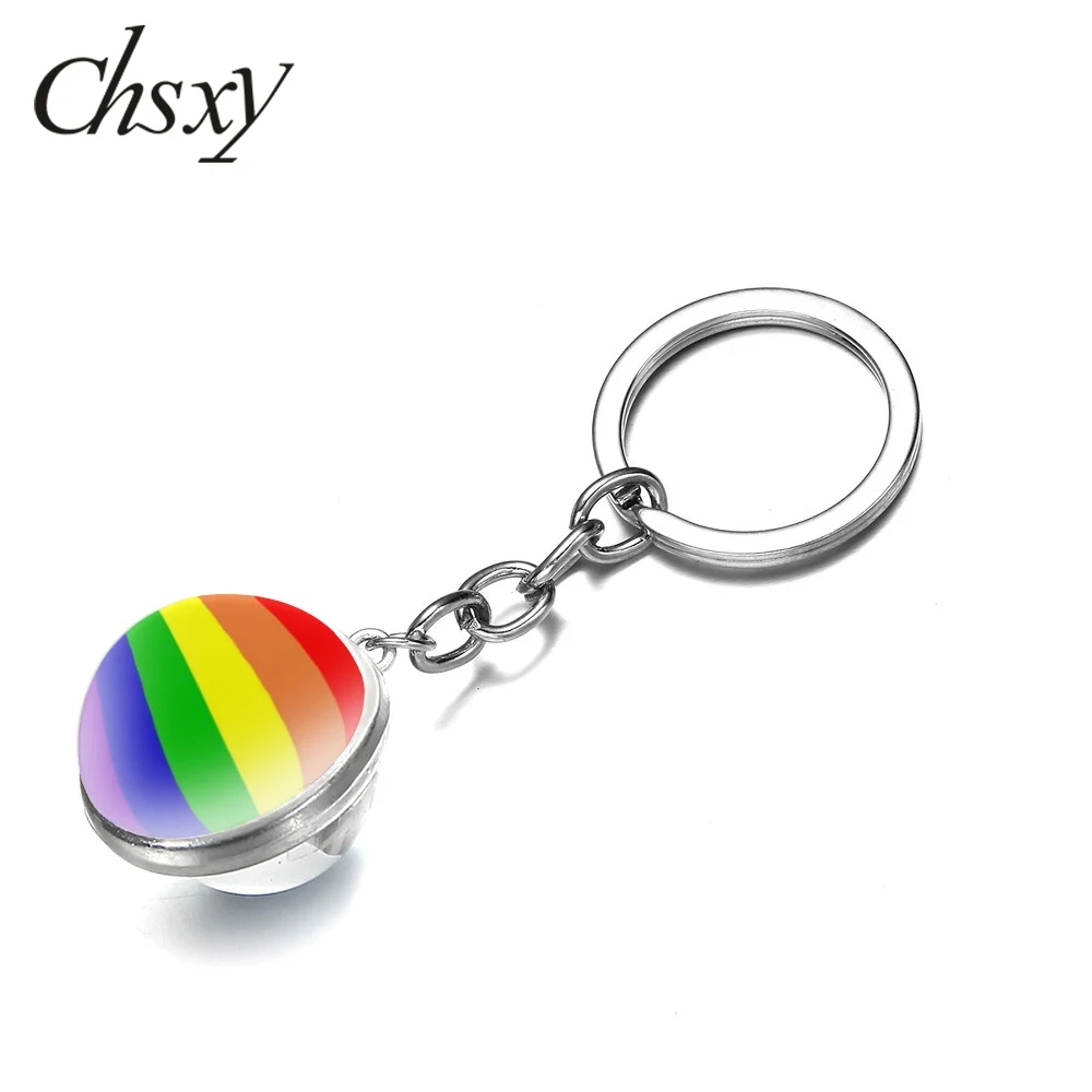 Lgbt Glass Cabochon Keychain Gay Lesbian Pride Rainbow Double Side Ball