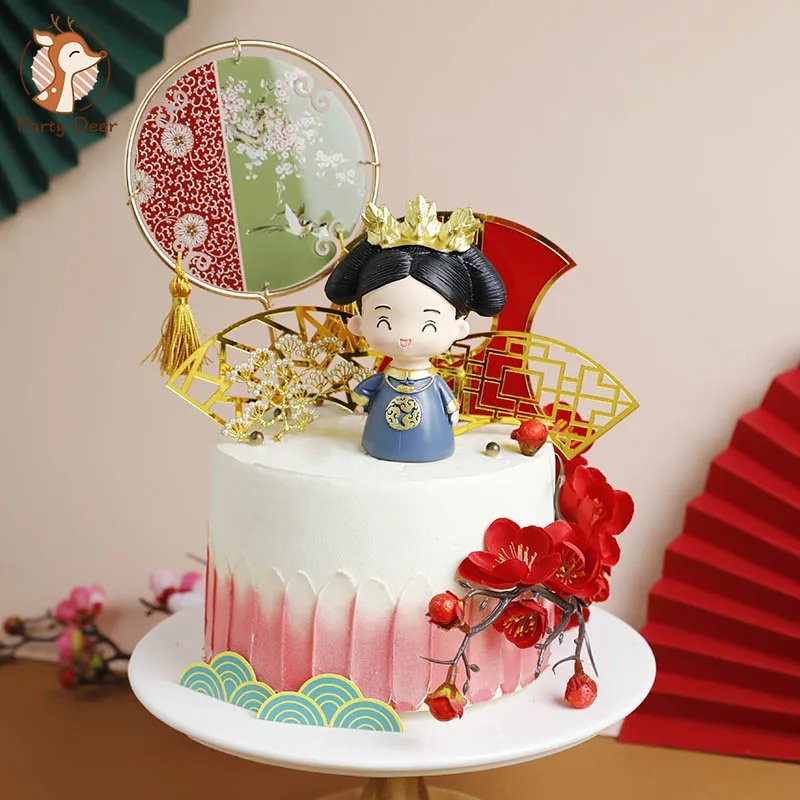 Chinese style birthday King Queen Acrylic Cake Topper Cartoon Girls Boy ...