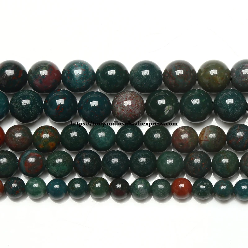Natural-Indian-Bloodstone-Round-Gem-Beads-15-Strand-4-6-8-10-12MM-Pick ...