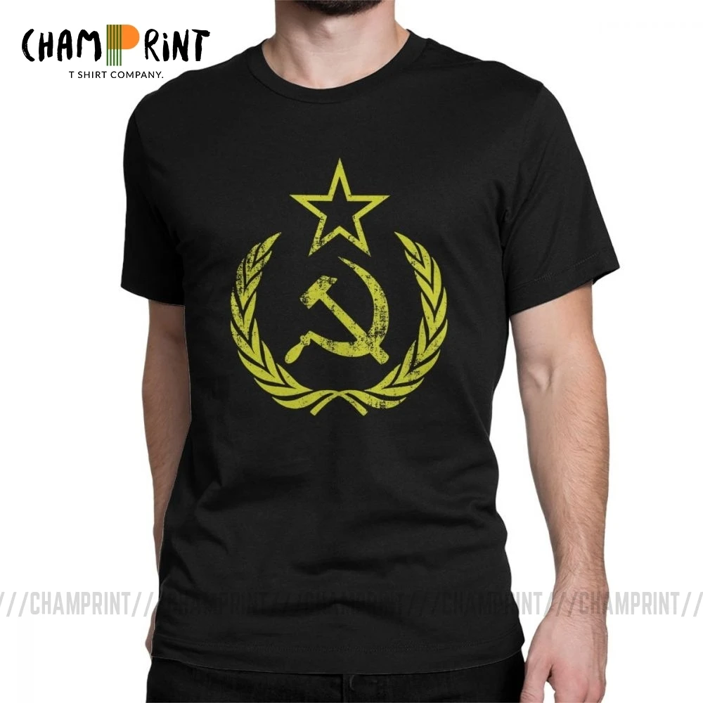 Novelty Communist Flag Hammer Sickle T Shirt Men 100% Cotton T Shirt ...