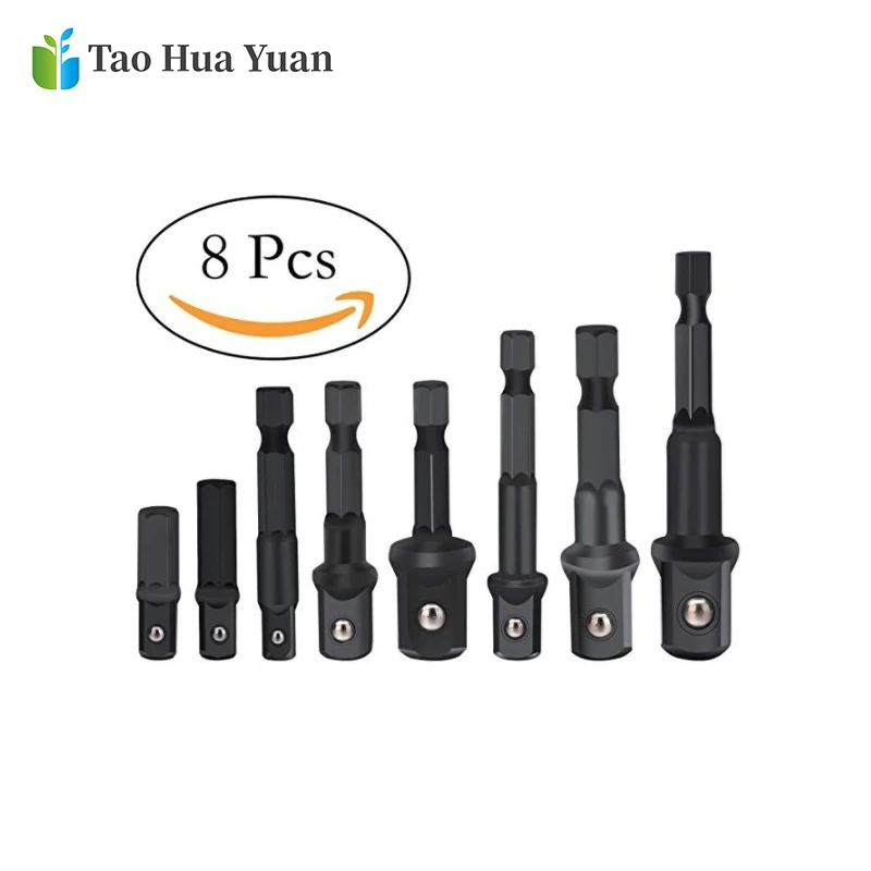 8pcs Drill Socket Adapter For Impact Driver With Hex Shank To Square
